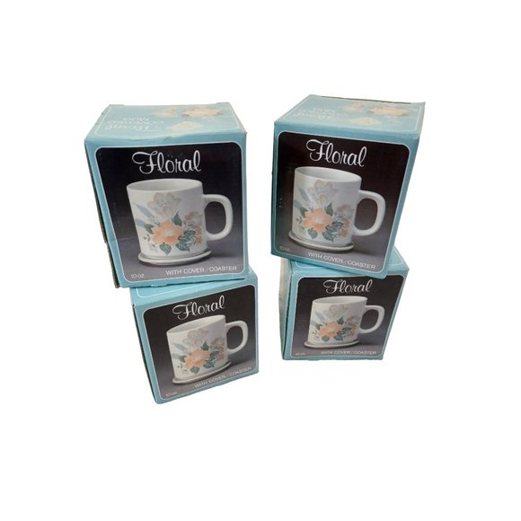 Unbranded | Dining | Nib New Set Of 4 Floral Stoneware Oz Mugs Cover ...